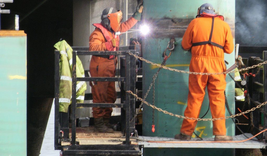 Welding Pile Extensions at Harwich Port - Sheet Piling Contractors ...