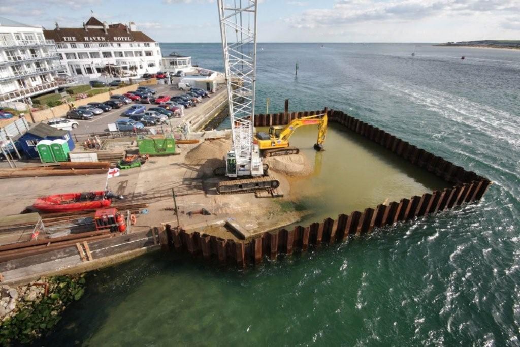Cofferdam Construction at Sandbanks – Marine Sheet Piling - Sheet ...